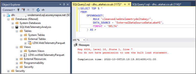 User Permissions In Serverless Sql Pools External Tables Vs Views